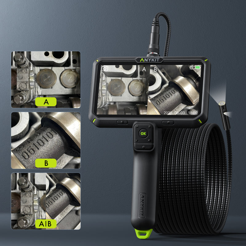 Anykit 6" IPS Screen Endoscope Camera with Light, Dual Lens Digital In