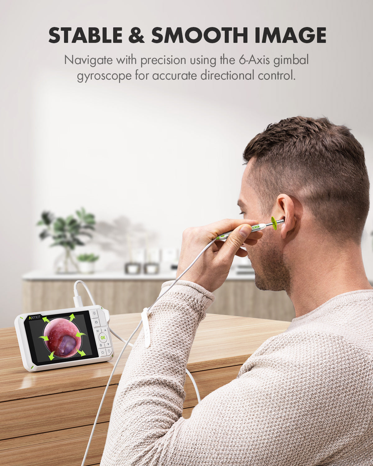 Anykit Digital Otoscope with Gyroscope, 4-inch IPS Screen, HD Ear Came