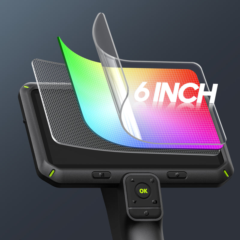 Anykit 6" IPS Screen Endoscope Camera with Light, Dual Lens Digital In