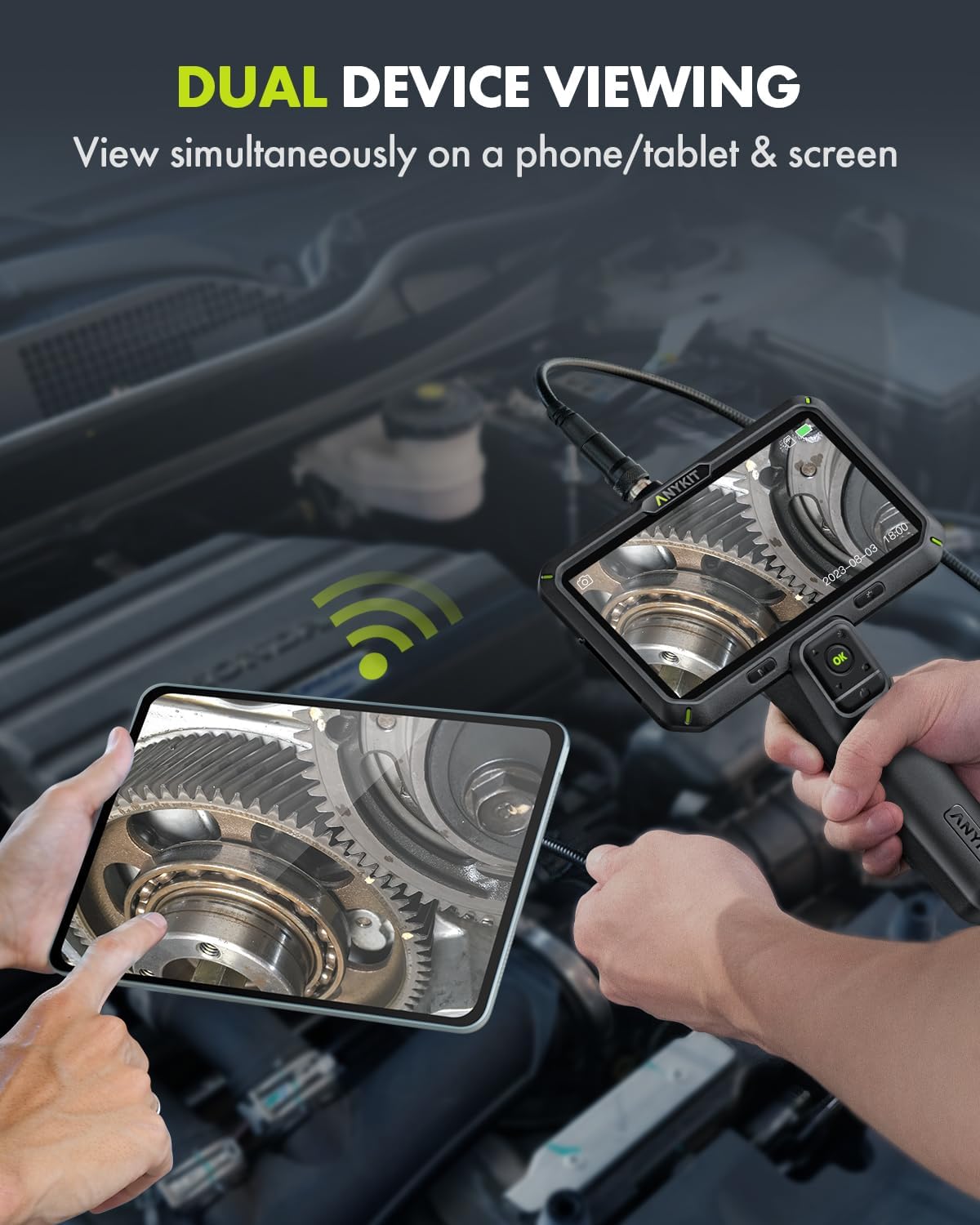 Anykit 6" IPS Screen Endoscope Camera with Light, Dual Lens Digital In